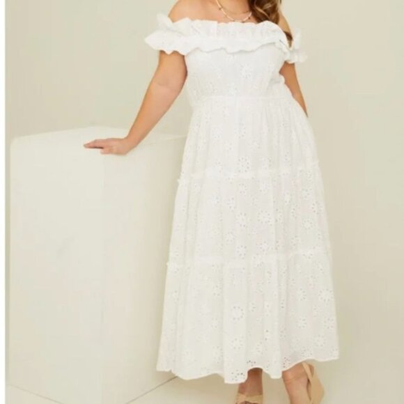 ARULA | Dresses | Arula Floral Eyelet Midi Dress White Casual Classic ...